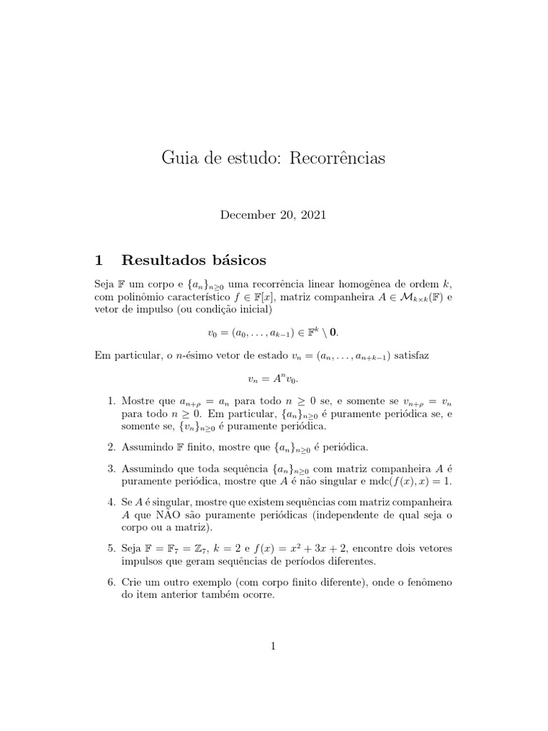 Sequências Sobre Corpos Finitos - Lista | PDF | Espaço vetorial | Mapa ...