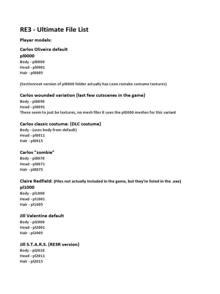 RE3 File List | PDF | Hair | Ballistics