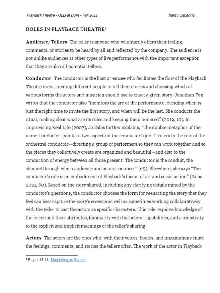 Roles in Playback Theatre | PDF | Acting | Storytelling