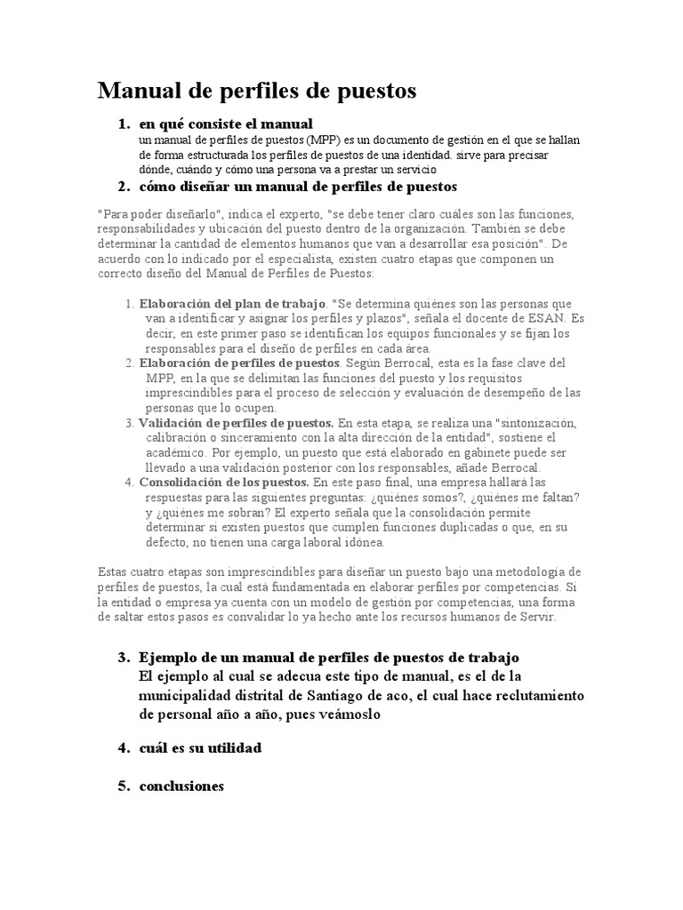 Manual de Perfiles de Puestos | PDF | Gestión de recursos humanos | Diseño