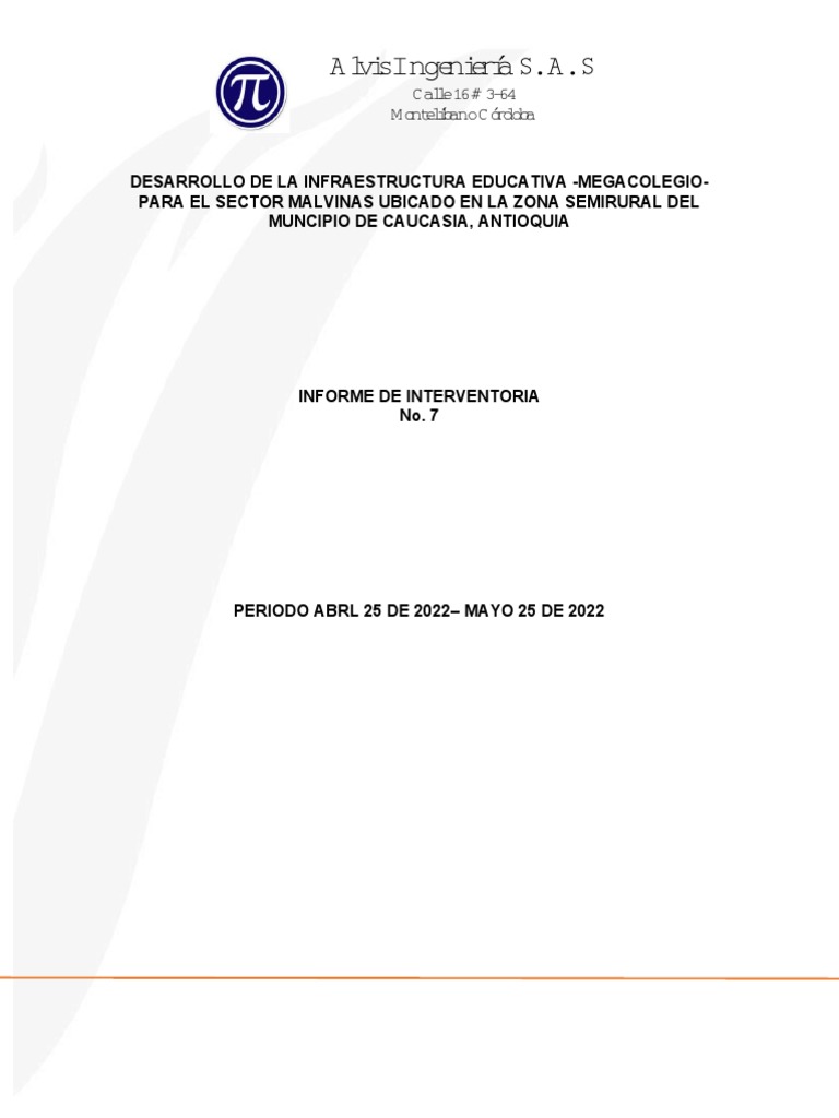 Informe de Interventoria No 7 | PDF | Materiales de construcción ...