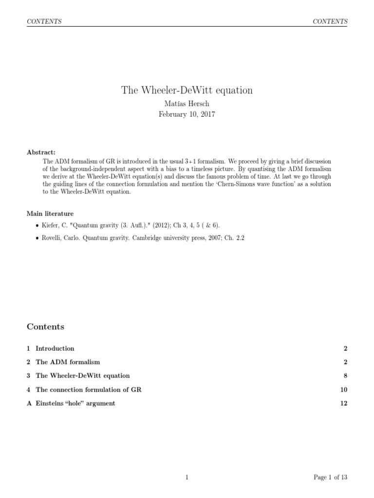 Notes Wheeler-Dewitt Talk | PDF | Theoretical Physics | Physics