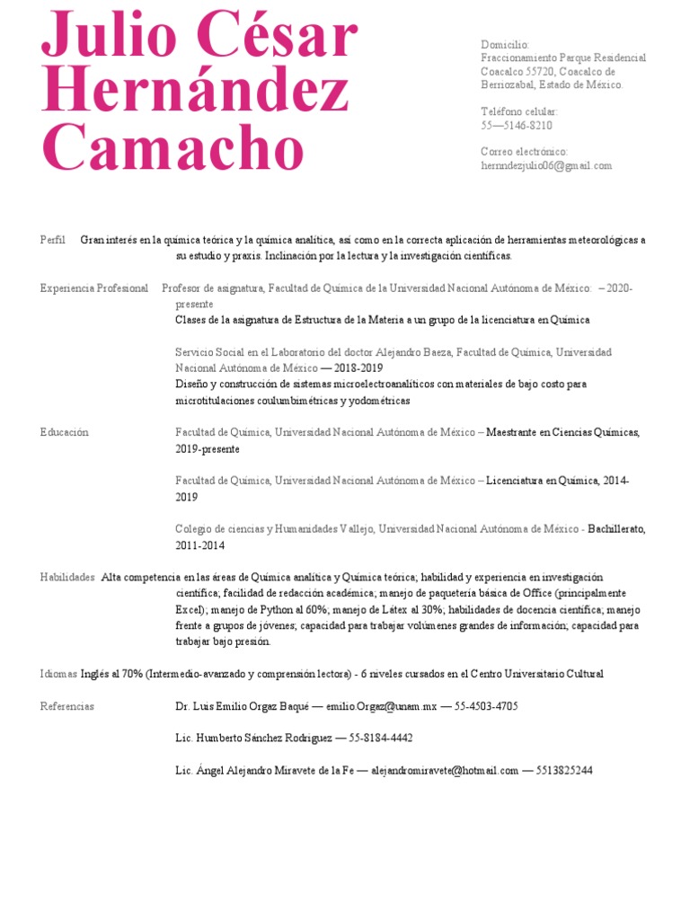 CV Julio | PDF | Química | México