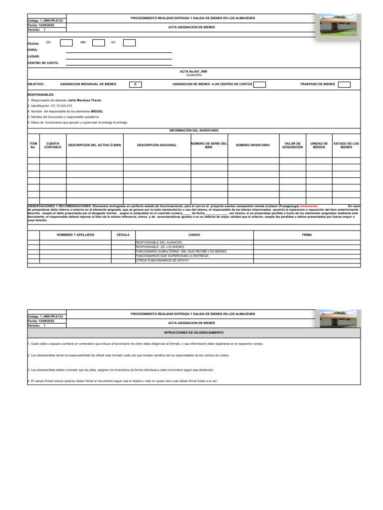 Formato 1 Acta Asignacion de Bienes | PDF | Informática