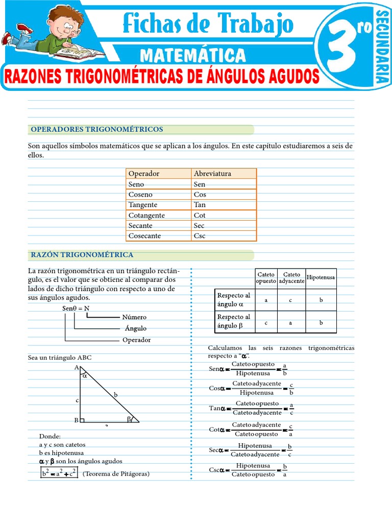 Razones Trigonometricas de Angulos Agudos para Tercer Grado de ...