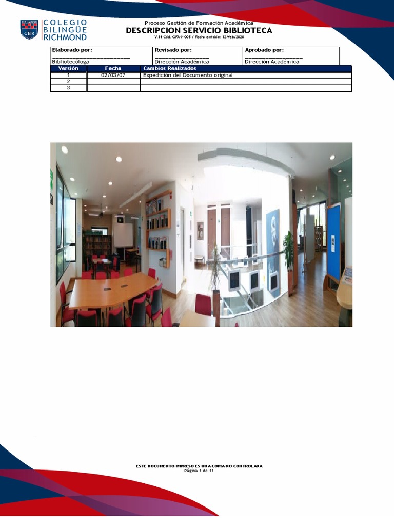 Descripcion Biblioteca | PDF | Bibliotecas | Biblioteca escolar