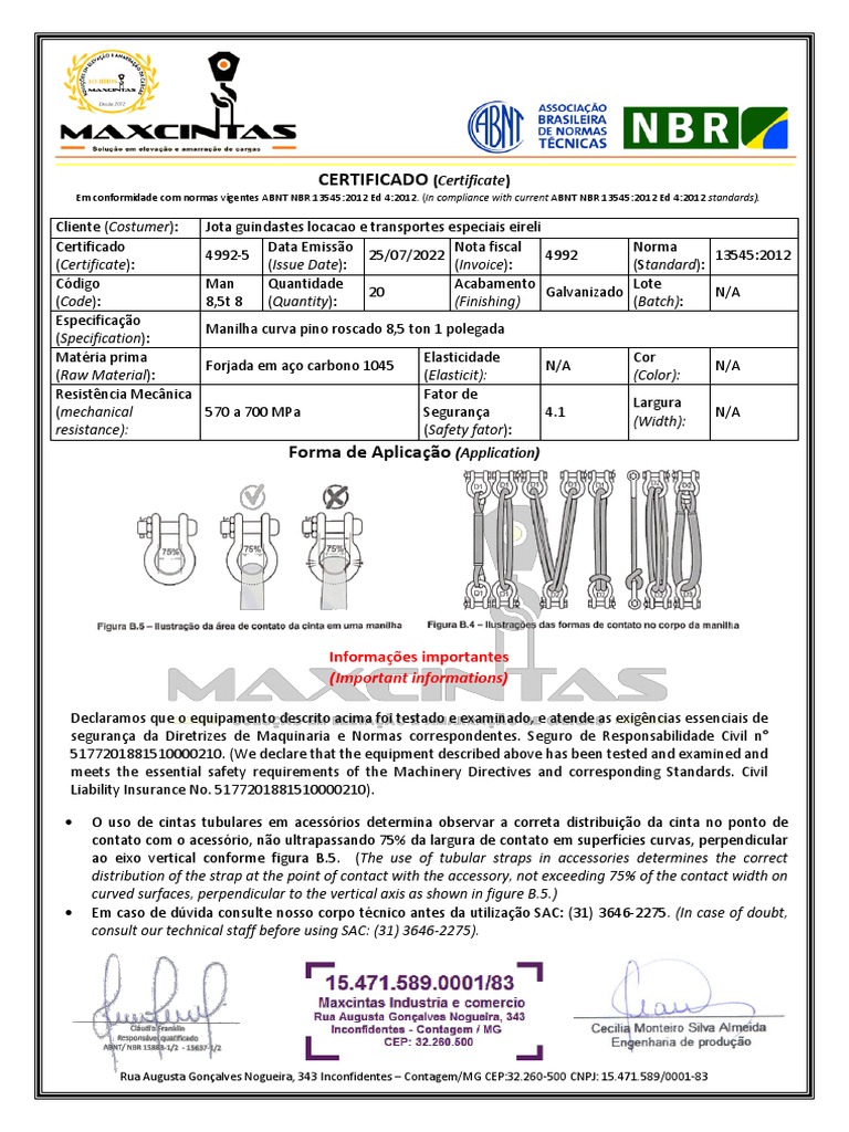 Certificado de Manilhas - Maxcintas | PDF | Materiais