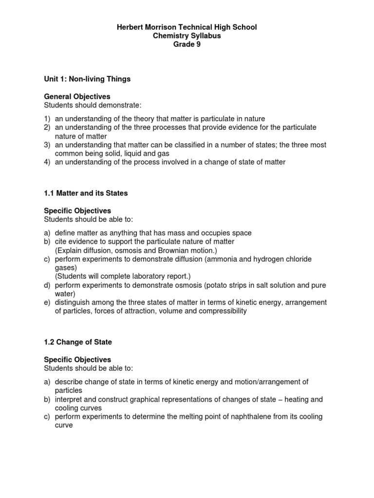 Chemistry Curriculum Guide Grade 9 | PDF | Chemical Compounds | Chemistry