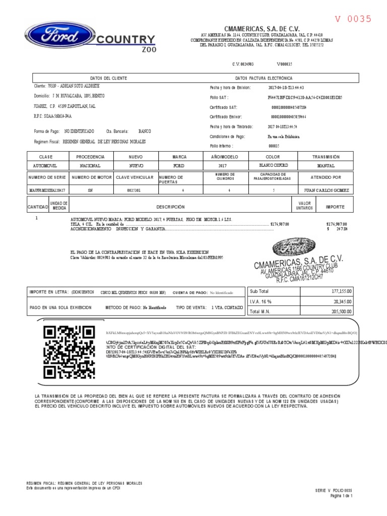 Factura Original Ford 2017 | PDF | Transporte | Servicios (economía)