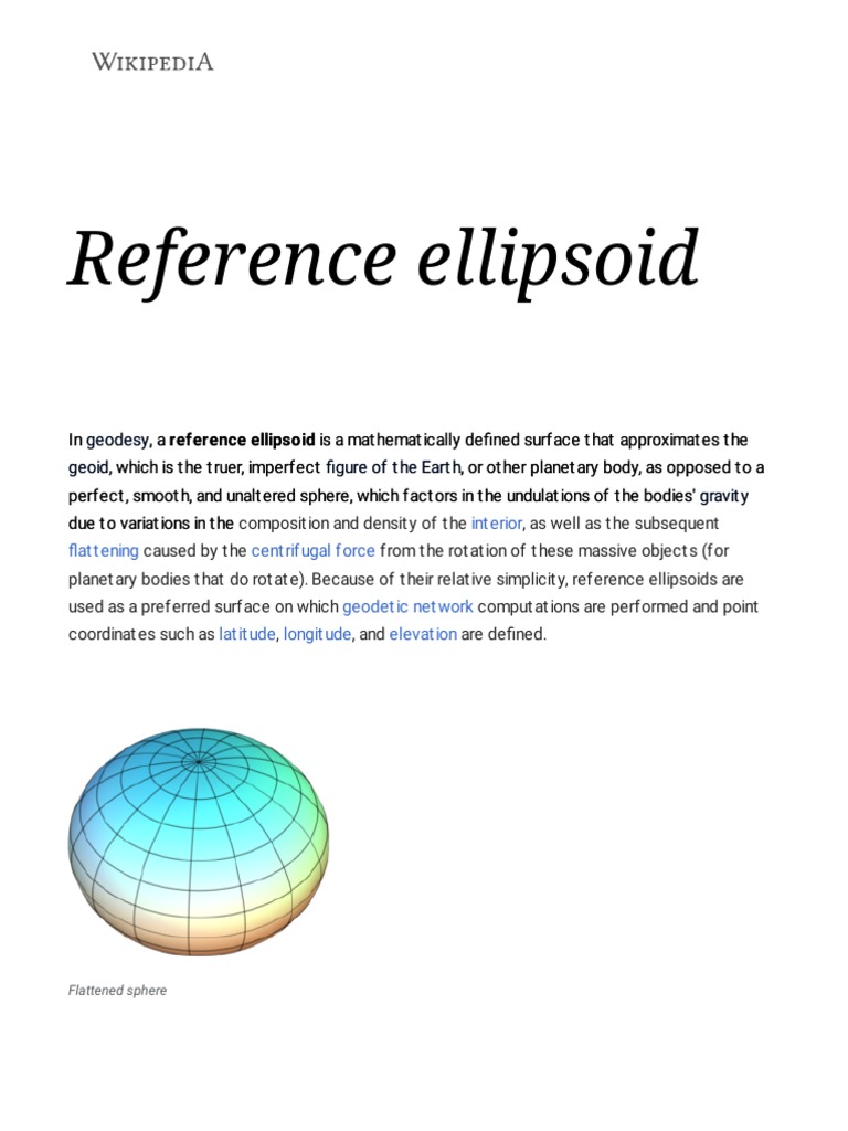 Reference Ellipsoid - Wikipedia | PDF | Geodesy | Planetary Science Reference Ellipsoid - Wikipedia | PDF | Geodesy | Planetary Science