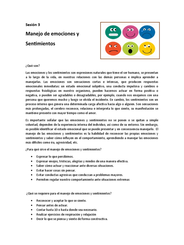 Manejo de Emociones y Sentimientos | PDF | Las emociones | Comportamiento