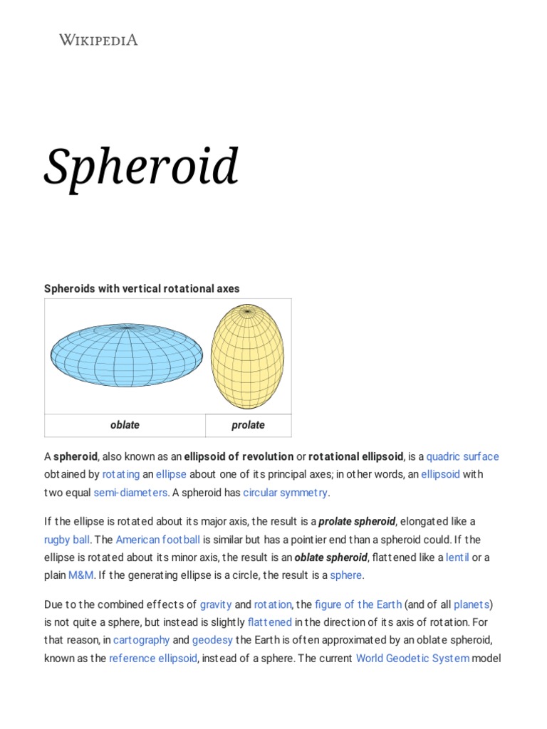 Spheroid - Wikipedia | PDF | Geometric Objects | Geometric Shapes