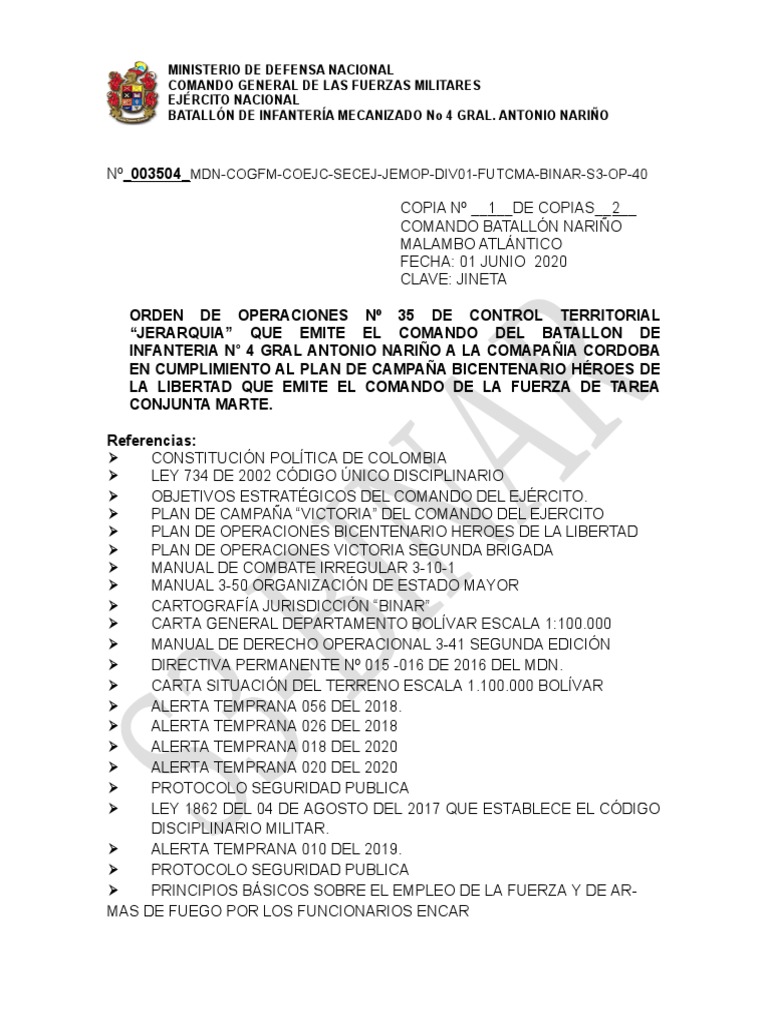 Orden de Operaciones de Control Territorial #35 Jerarquia | PDF | Comercio ilegal de drogas ...