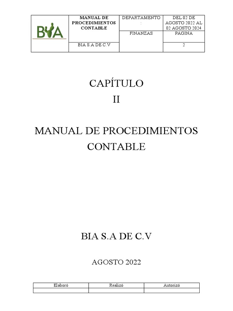 Manual Contable BIA S.A. 2022-2024 | PDF | Contabilidad | Contador