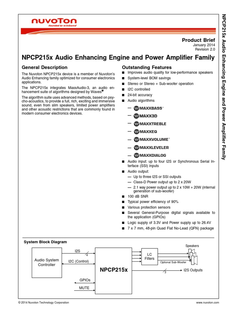 Nuvoton NPCP215FA0YX | PDF | Equalization (Audio) | Amplifier