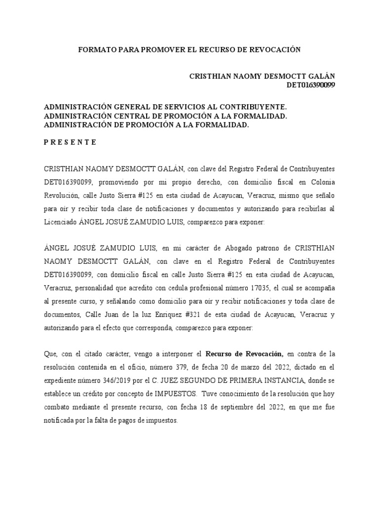 Recurso de Revocación Fiscal | PDF | Impuestos | Gobierno