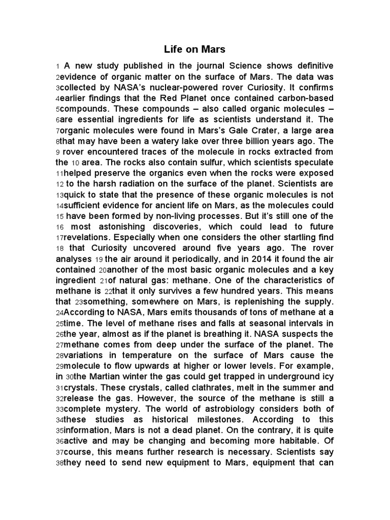 Life On Mars For Classmates | Download Free PDF | Life On Mars | Mars