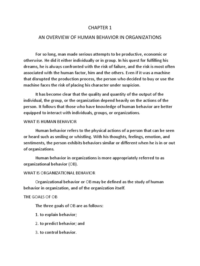 CHAPTER 1 An Overview in Human Behavior in Organizations | PDF ...