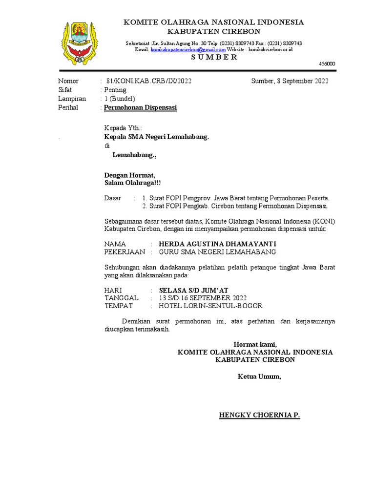 Surat Keluar KONI | PDF