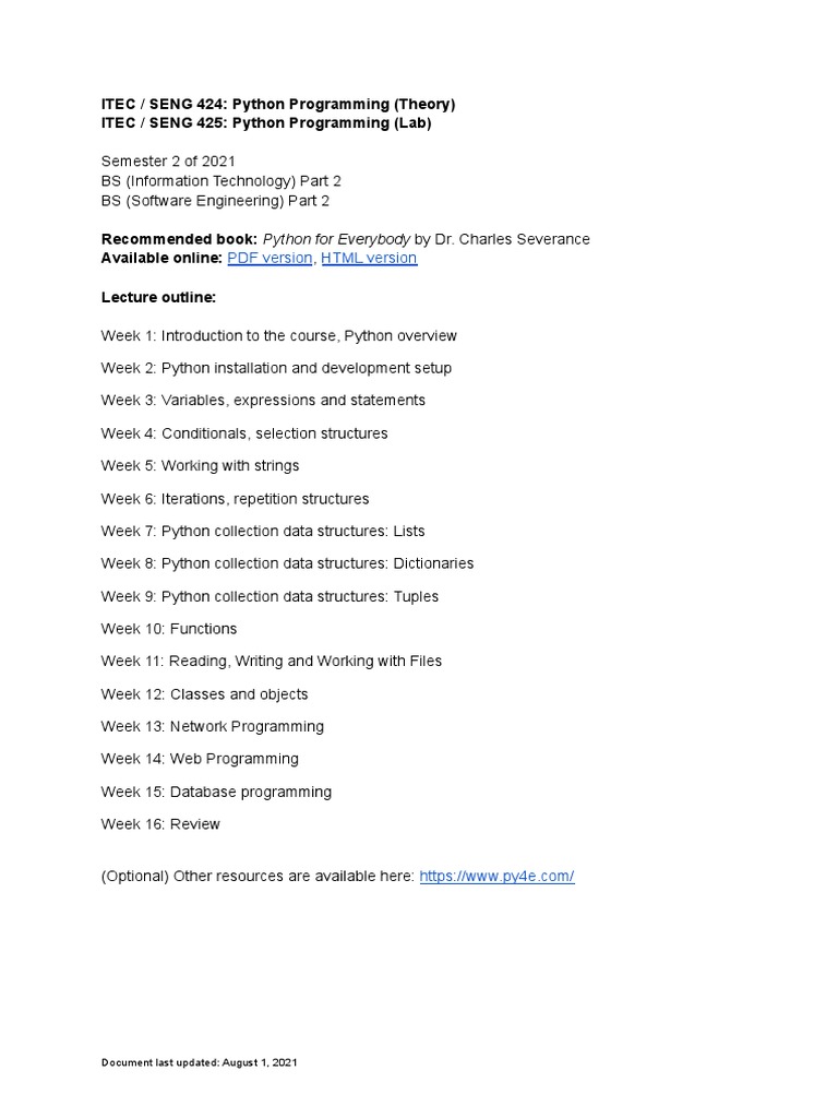 00 - Course Outline - Python Programming | PDF