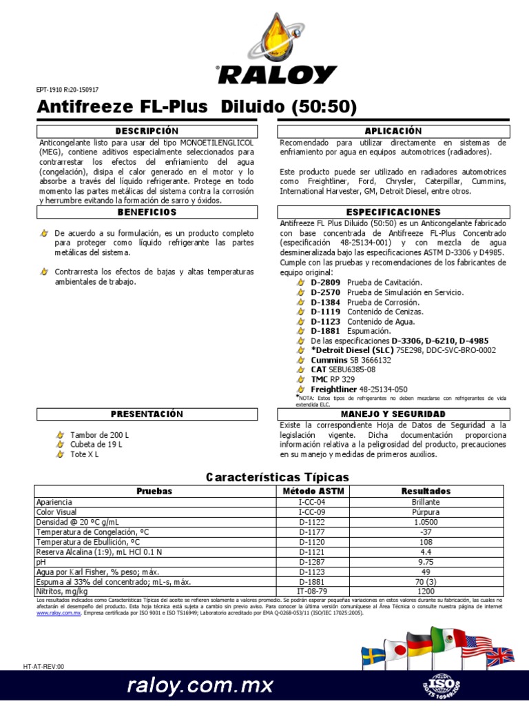 HT Antifreeze FL Plus Diluido 50 50 | Descargar gratis PDF | Química ...