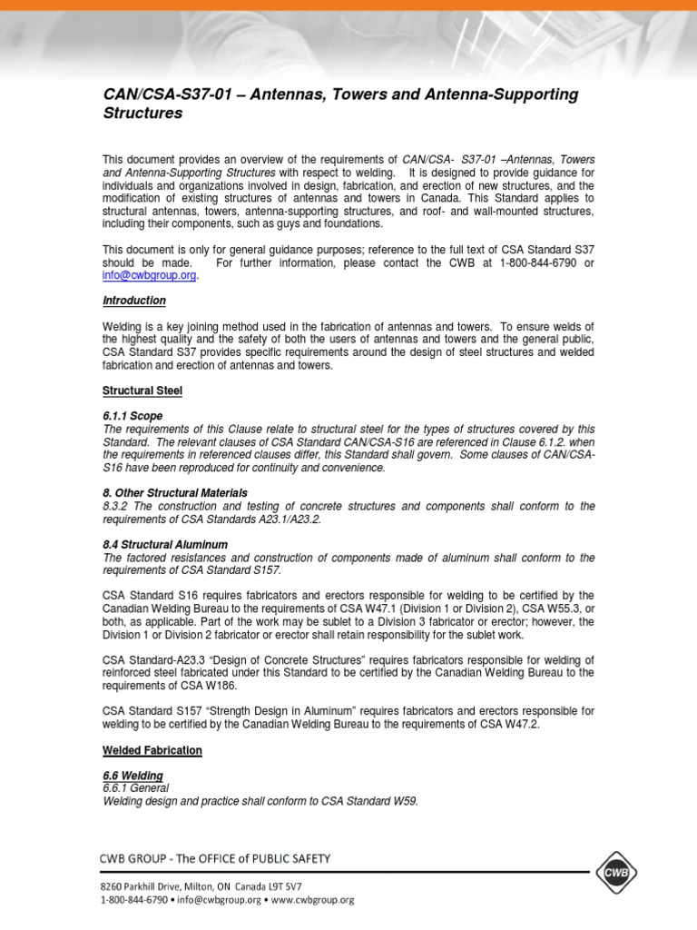 Welding Requirements Csa s37 Antennas Towers and Antenna Supporting ...