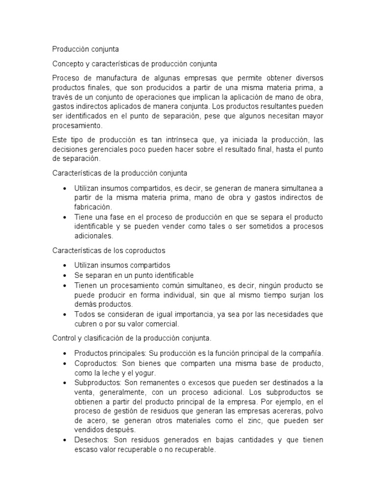 Producción Conjunta: Características y Métodos | PDF | Residuos ...