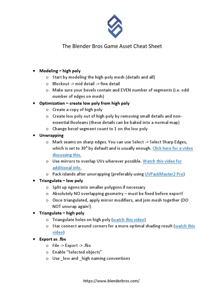 The Blender Bros Game Asset Guide Pdf Blender Software