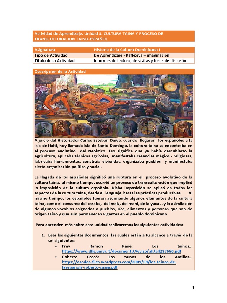 Cultura y organización de los taínos | PDF | República Dominicana ...