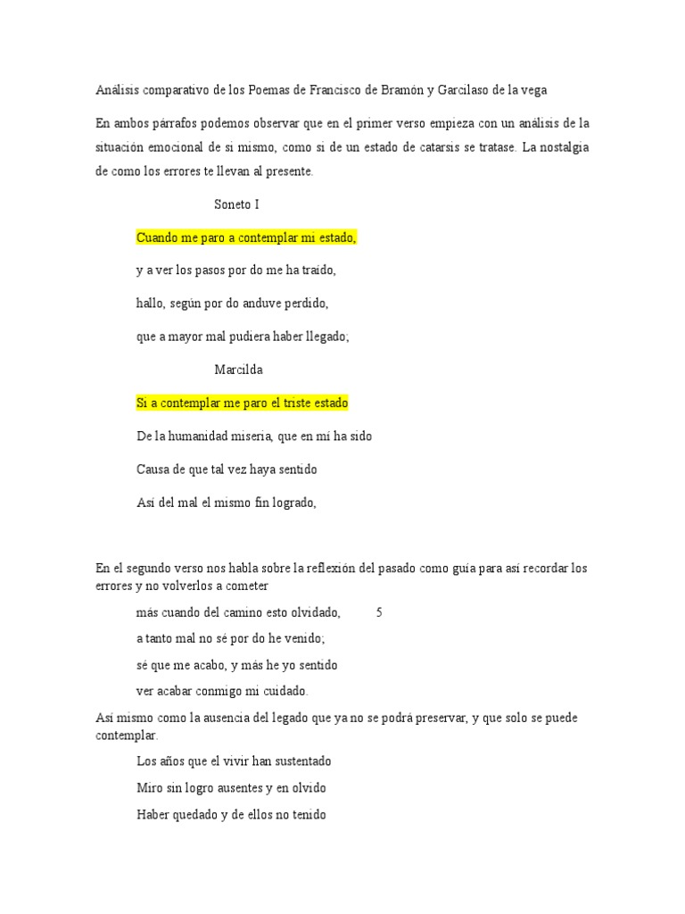 Analisis Del Poemas de Francisco de Bramón y Garcilaso de La Vega | PDF