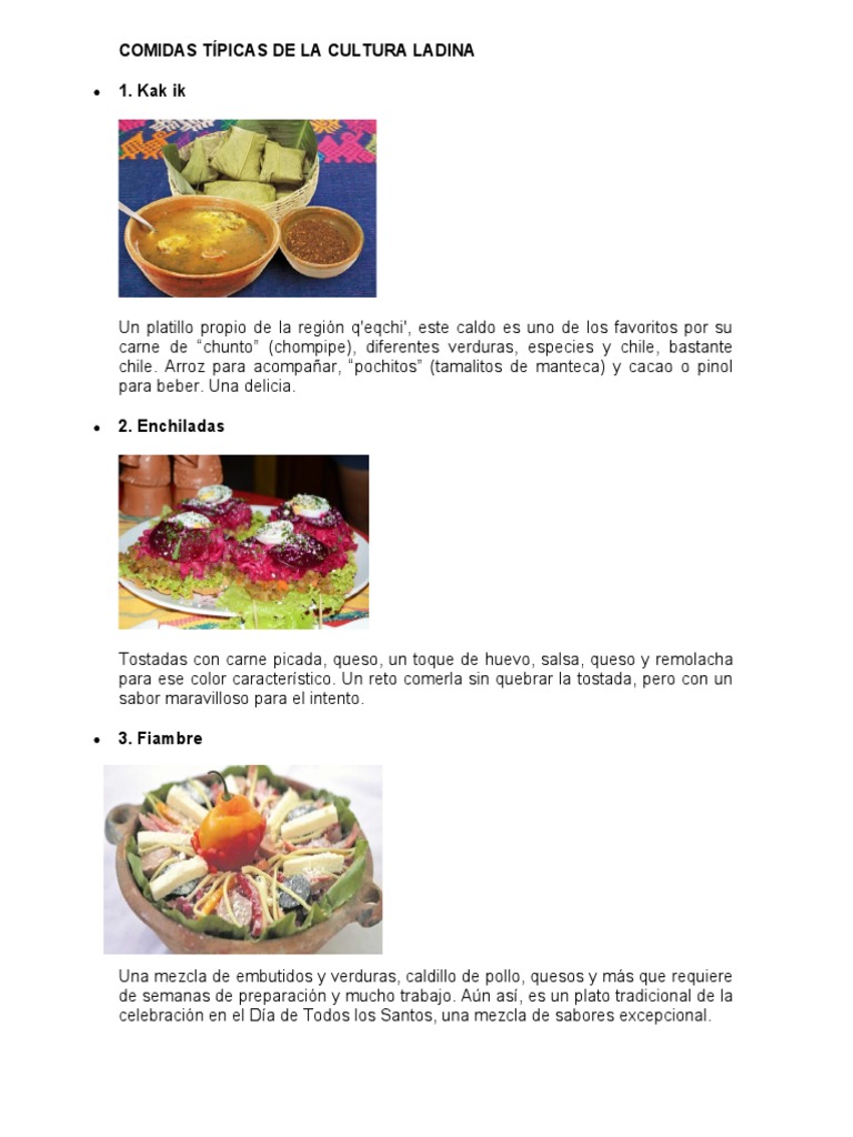 Comidas Típicas de La Cultura Ladina | PDF | Igualdad de género ...