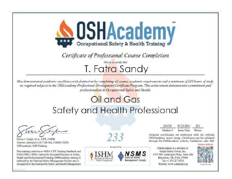 Osha Certificate | PDF