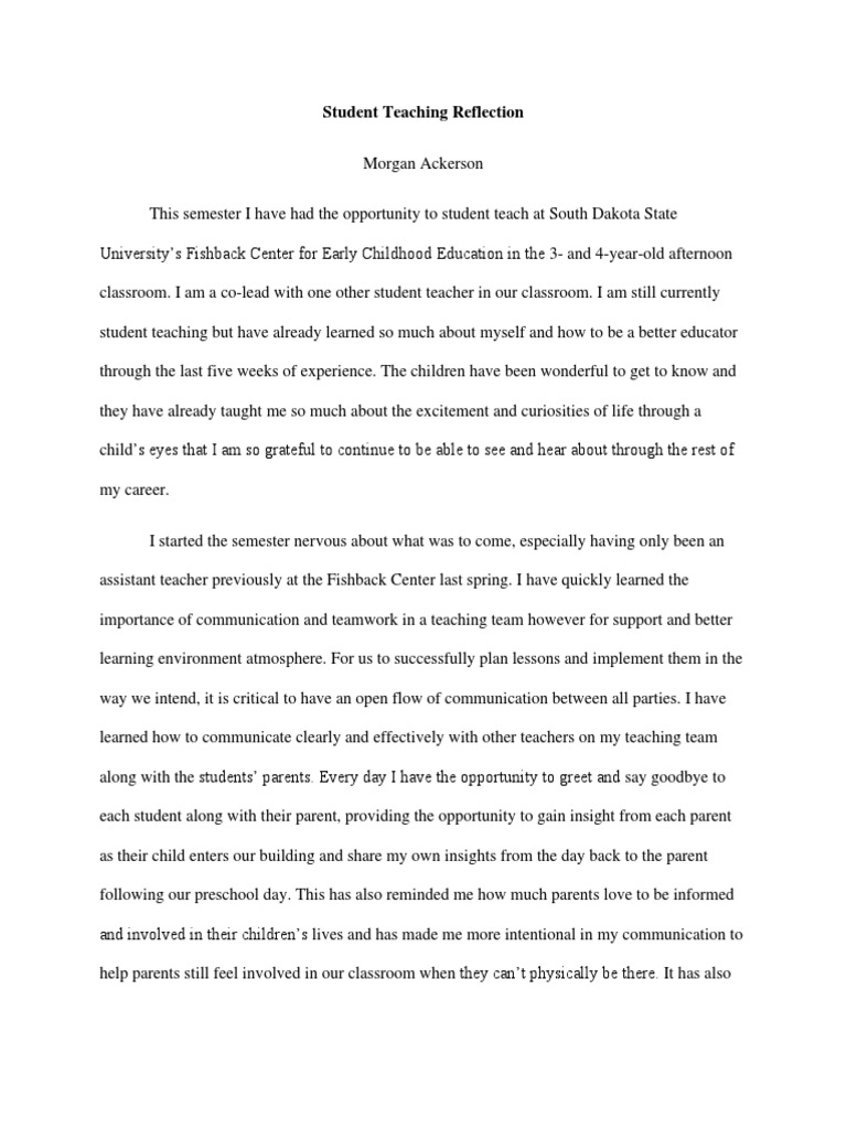 Preschool Student Teaching Reflection | PDF | Teaching Method | Teachers