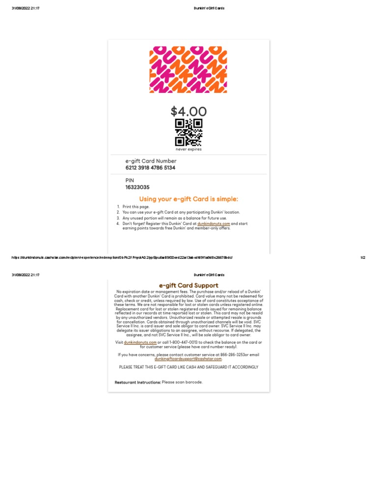Dunkin' Egift Cards | PDF | Credit Card | Banking