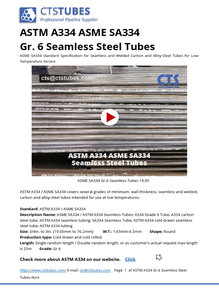ASTM A334 Gr.6 Seamless Steel Tubes | PDF | Pipe (Fluid Conveyance ...
