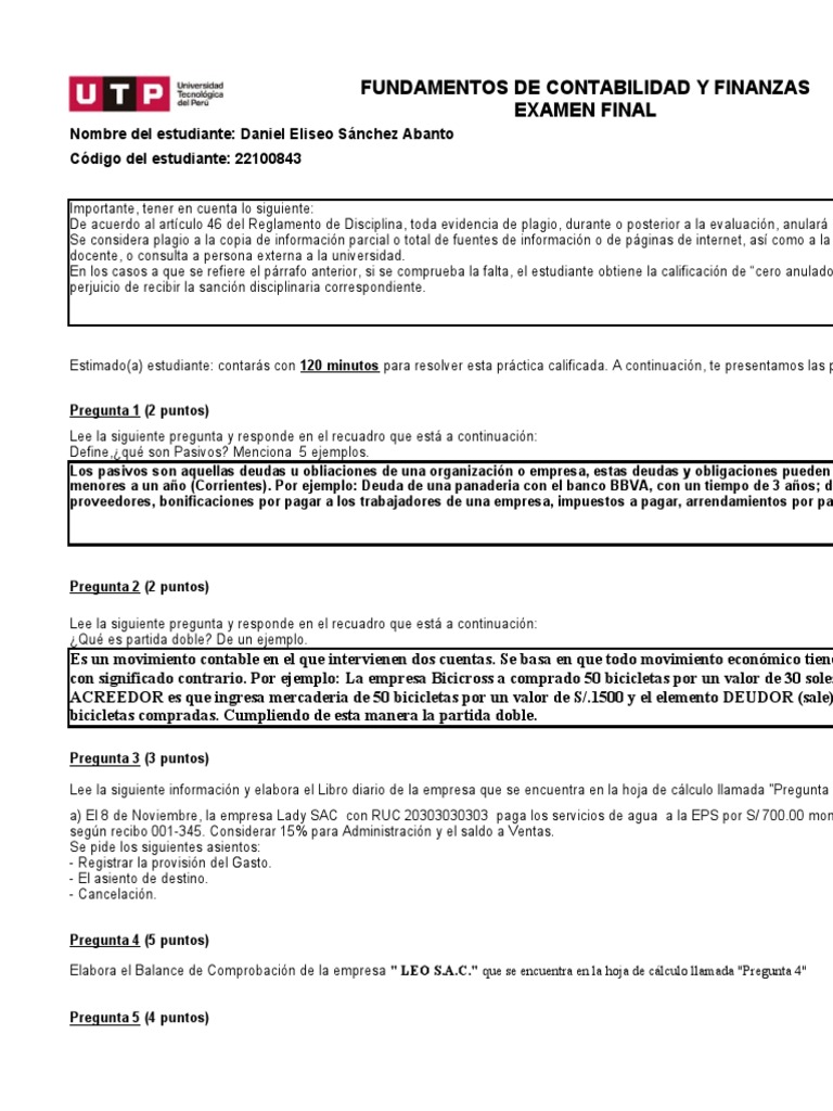 Examen Final Contabilidad | PDF | Contabilidad | Servicios financieros