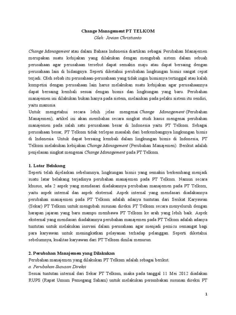 Case Study 2-Change Management PT TELKOM | PDF