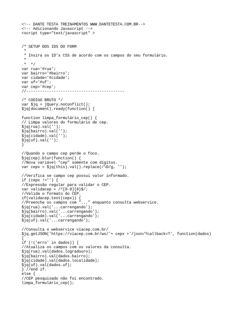 Codigo Elementor Via Cep Pegar Campos de Cep Automáticos | PDF