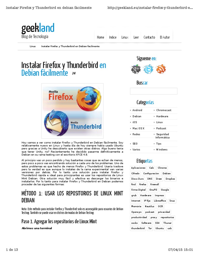 Instalar Firefox y Thunderbird en Debian Fácilmente | PDF | Archivo de computadora | Informática