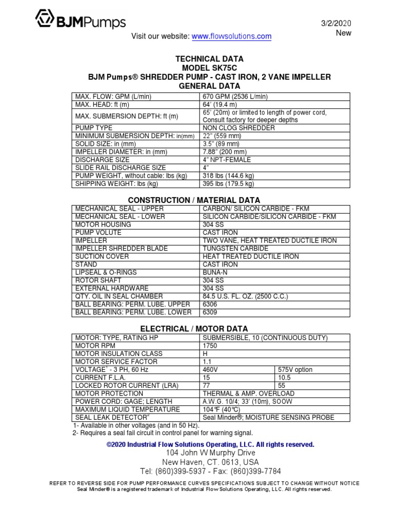 IFS BJM SK75C Datasheet | PDF | Pump | Electric Motor