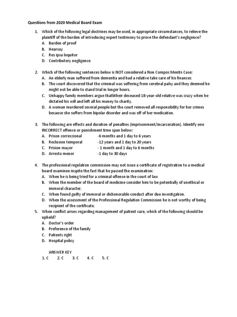 2020 Medical Board Exam Questions | PDF | Criminal Law | Physician
