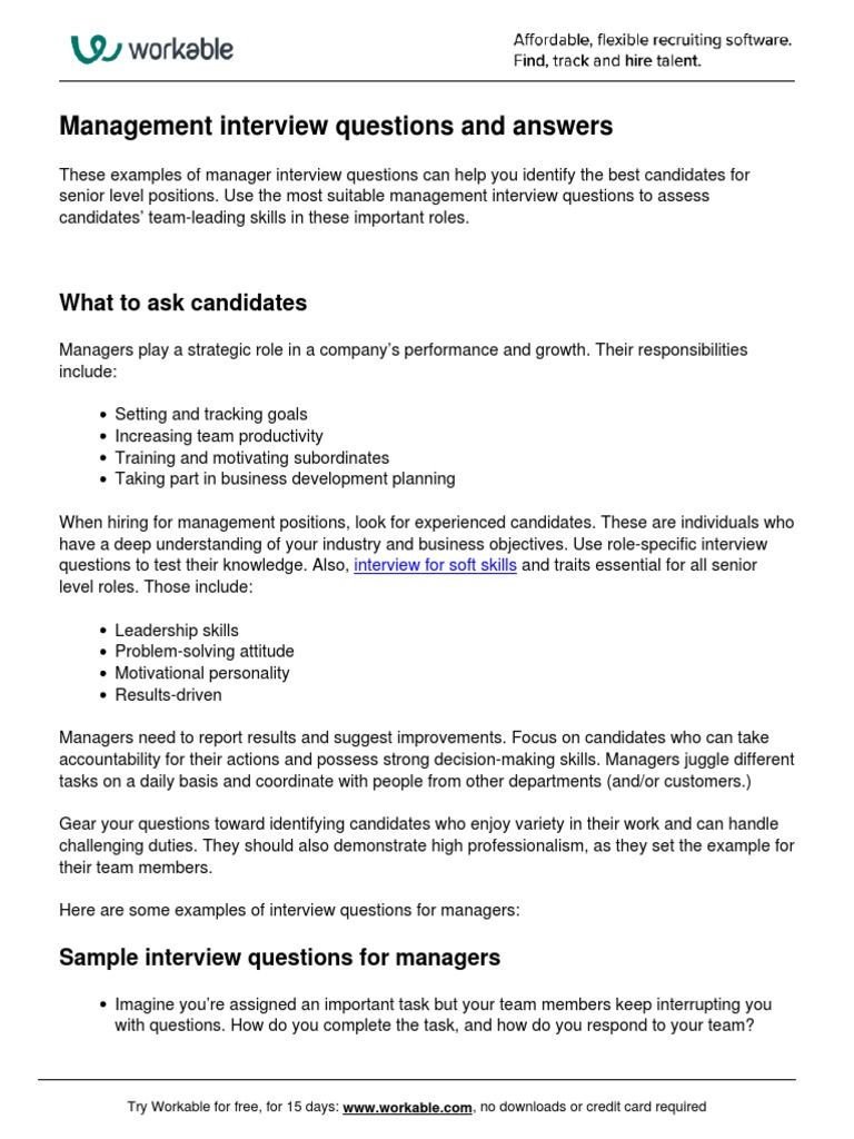 Management Interview Questions | PDF | Leadership | Behavioural Sciences
