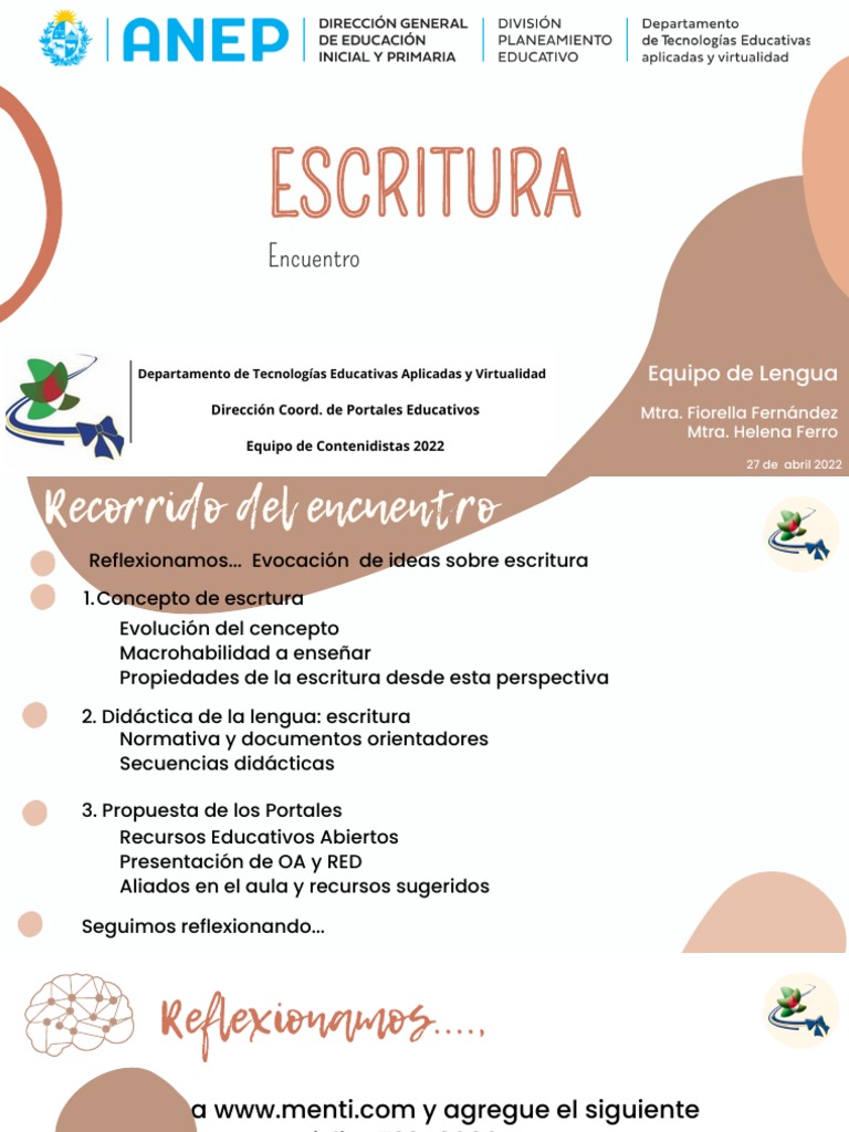 Presentación ESCRITURA 27 de Abril | PDF | Escritura | Aprendizaje