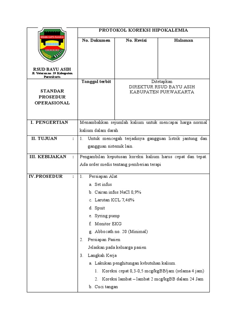 Protokol Koreksi Hipokalemia | PDF