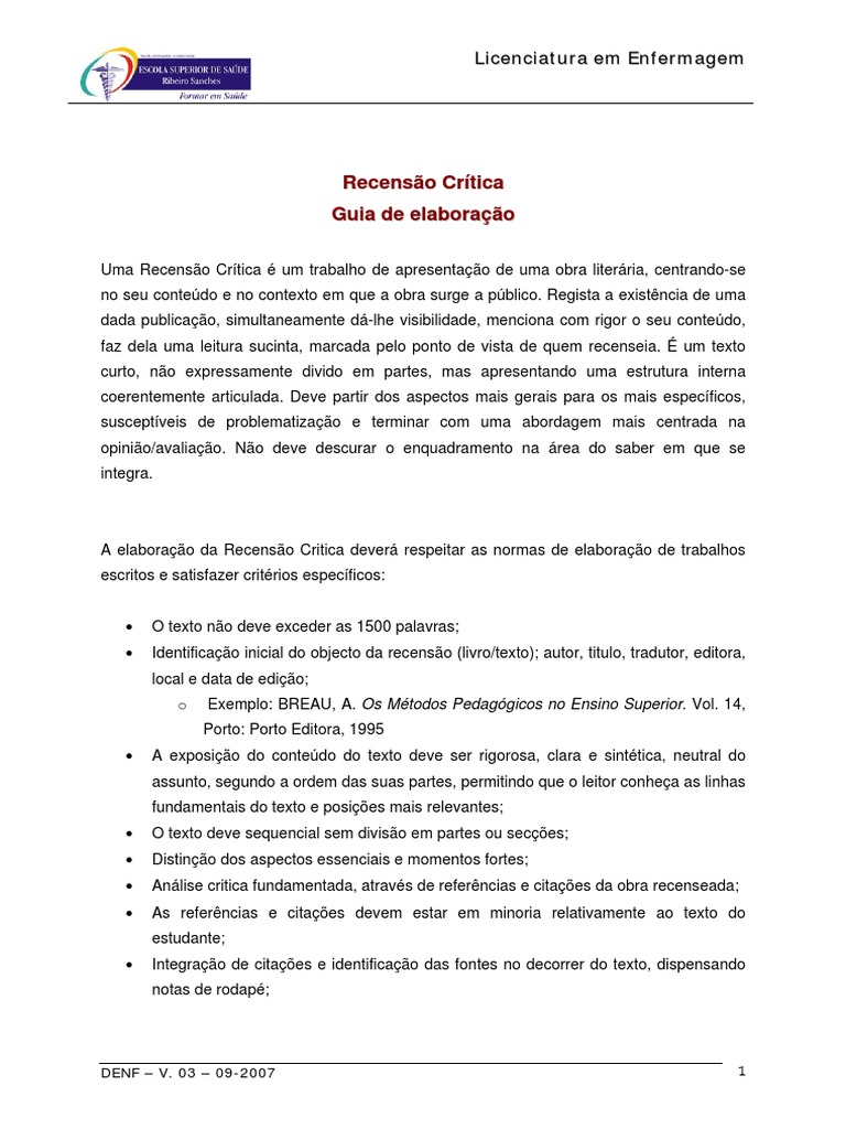 Recensão Crítica - Guia de Elaboração | PDF | Crítica | Citação