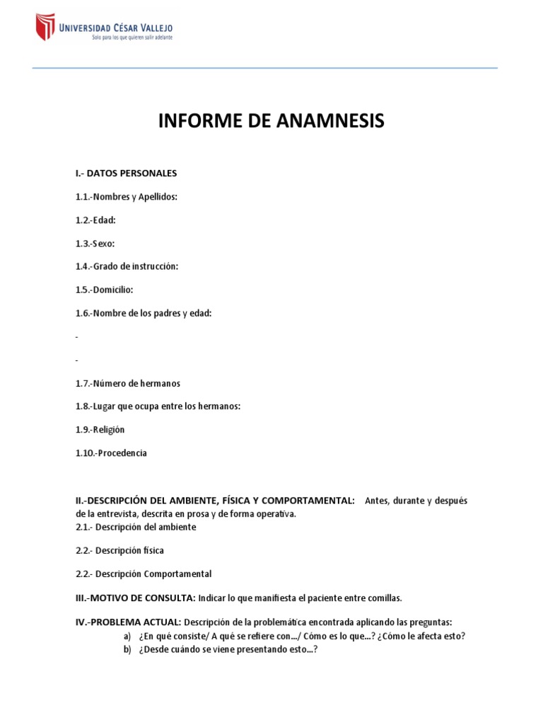 Informe de La Anamnesis | PDF