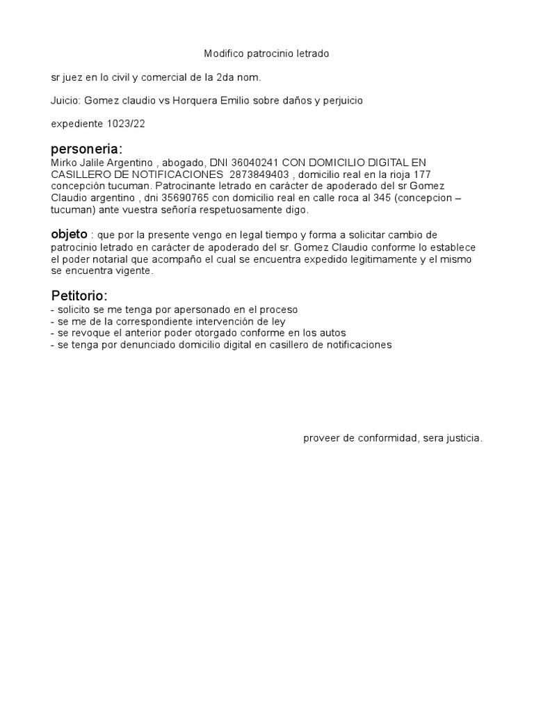 Cambio de Patrocinio Letrado | PDF | Derecho