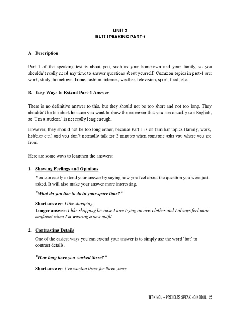 Pre IELTS Speaking Day 2 | PDF | Language Arts & Discipline