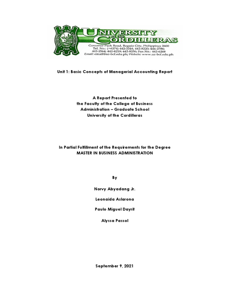 Unit 1. Basic Concepts of Managerial Accounting | PDF | Certified ...