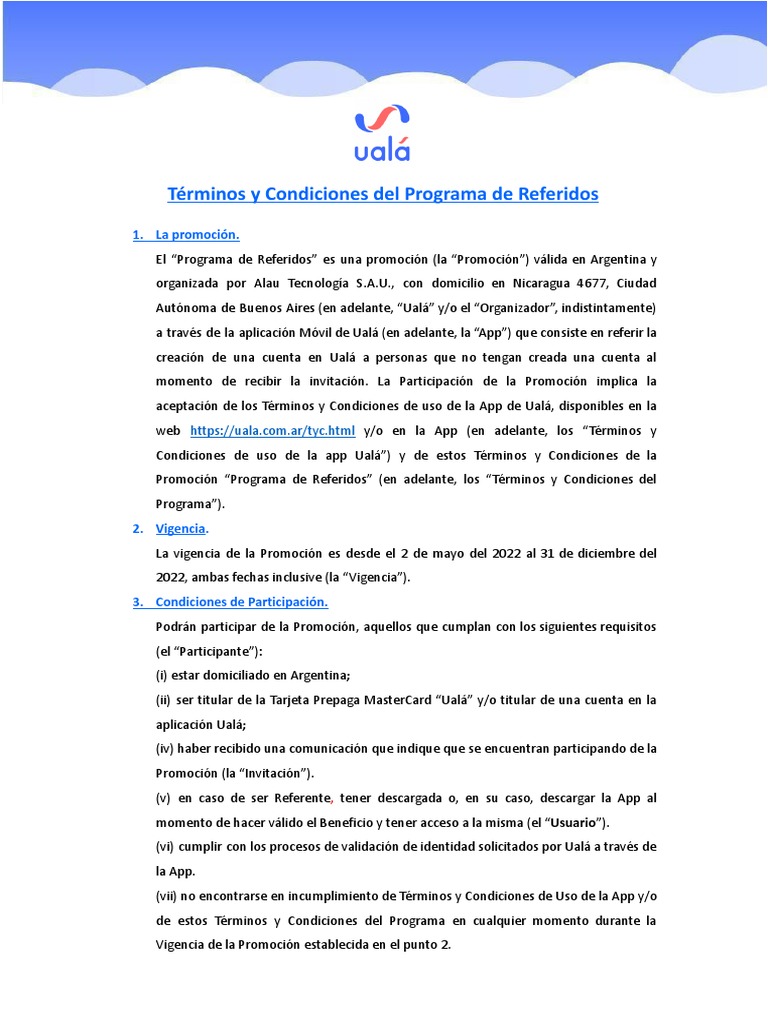 Términosy Condicionesdel Programade Referidos Ualá | PDF | Privacidad de la información ...